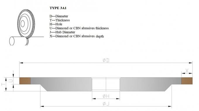 Straight Raised Hub 3A1 Grinding Wheel For OD Grinding